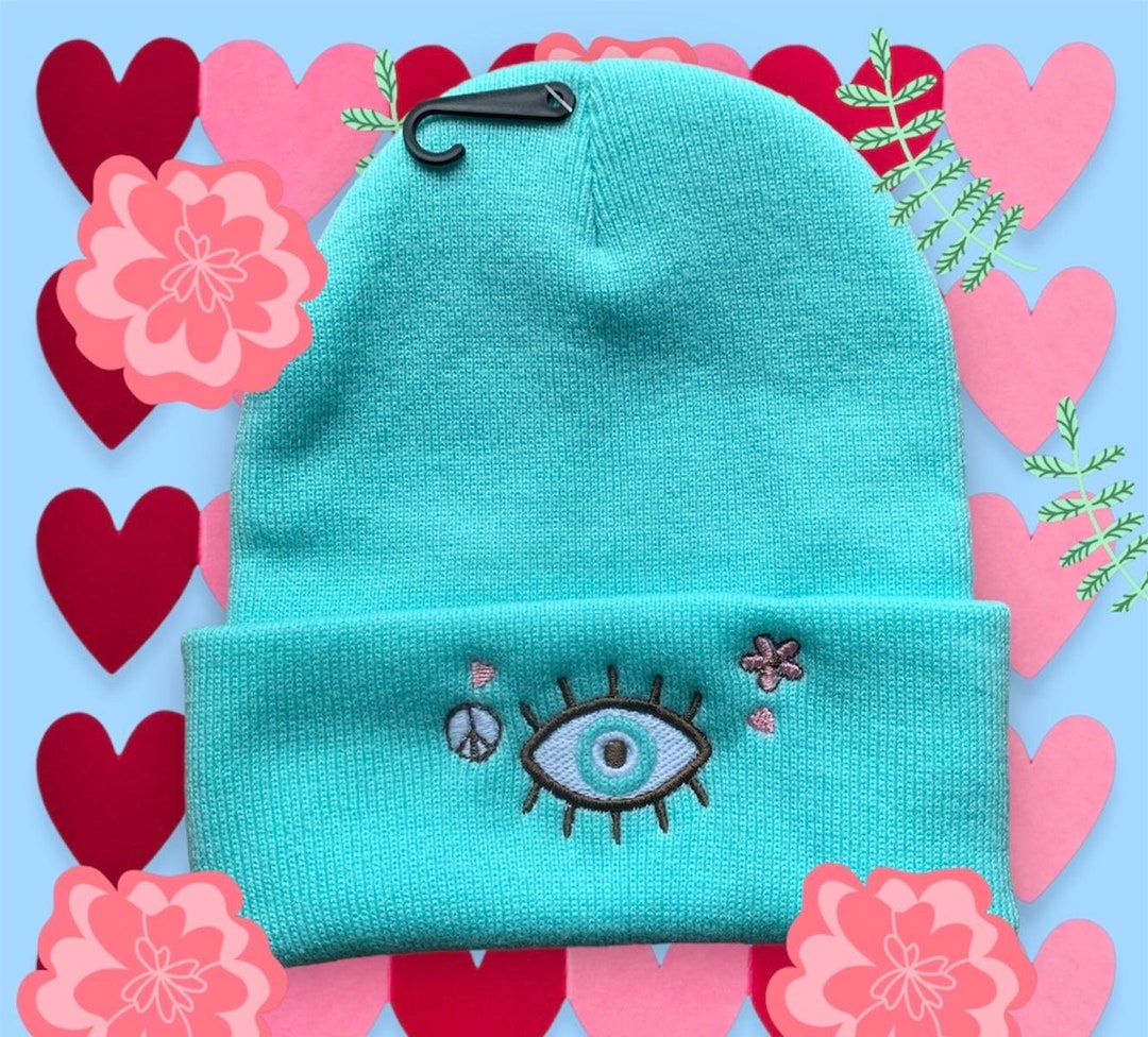 Kawaii Evil Eye Lucky Protection Theme Embroidered Beanie Gift Idea for ...