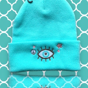 Kawaii Evil Eye Lucky Protection Theme Embroidered Beanie Gift Idea for ...