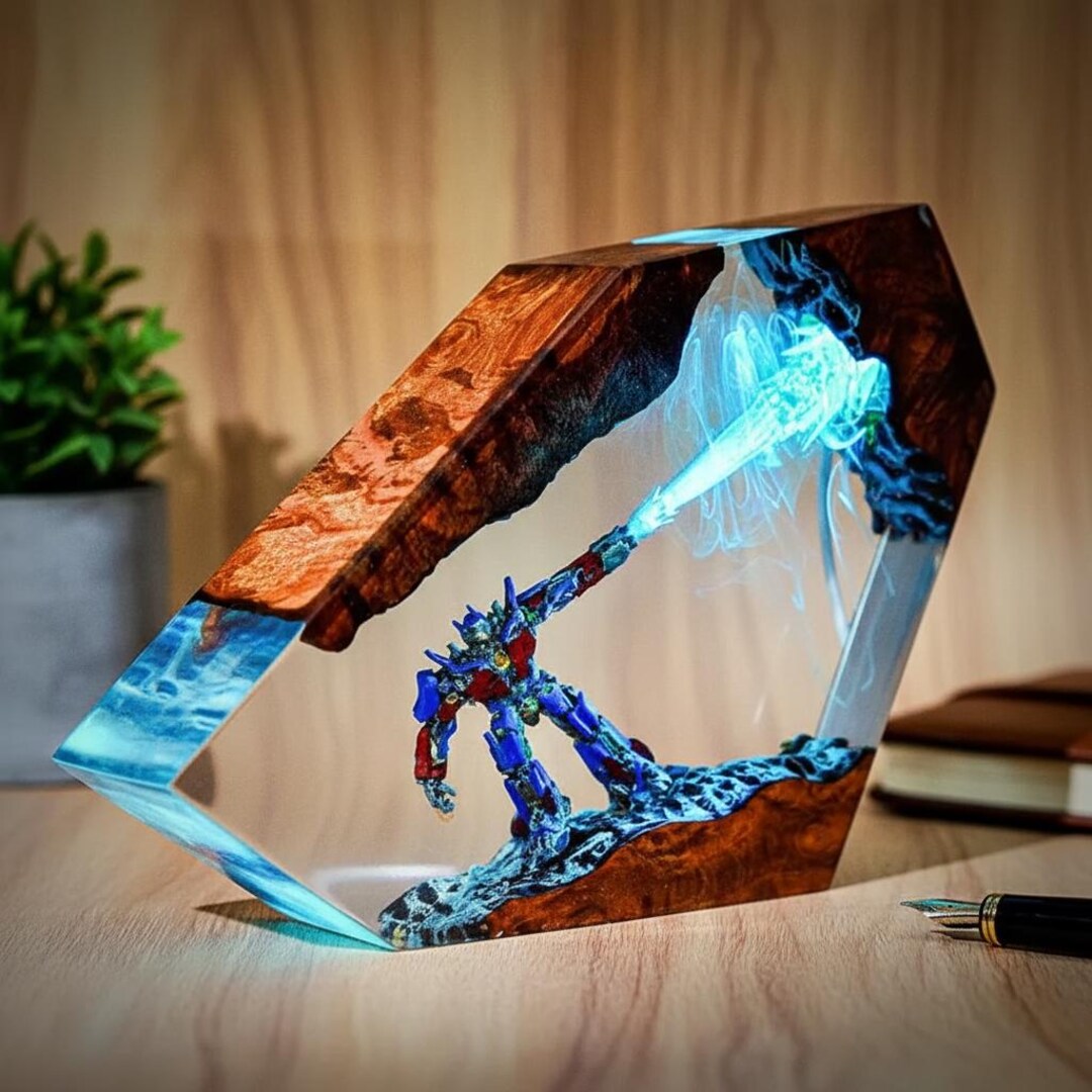 Op.tim.us Pr.ime Trans.fo.rme.rs Resin Wood Lamp, Sci-fi Robot Diorama ...