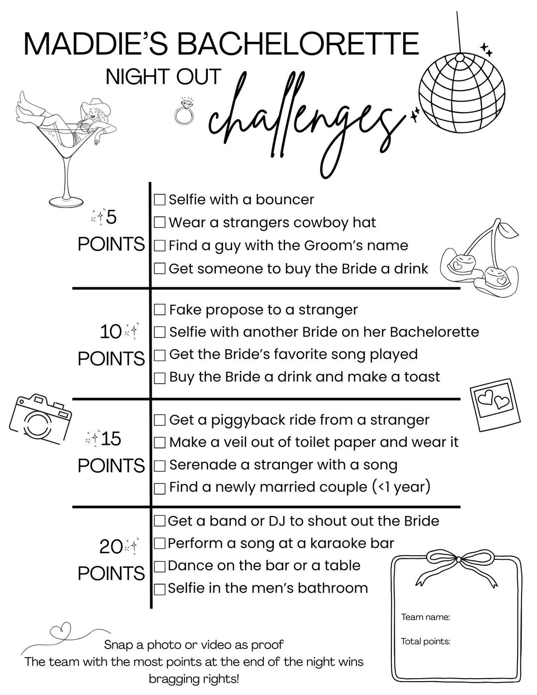 Fun Bachelorette Party Game - Night Out Scavenger Hunt/fun Challenges ...
