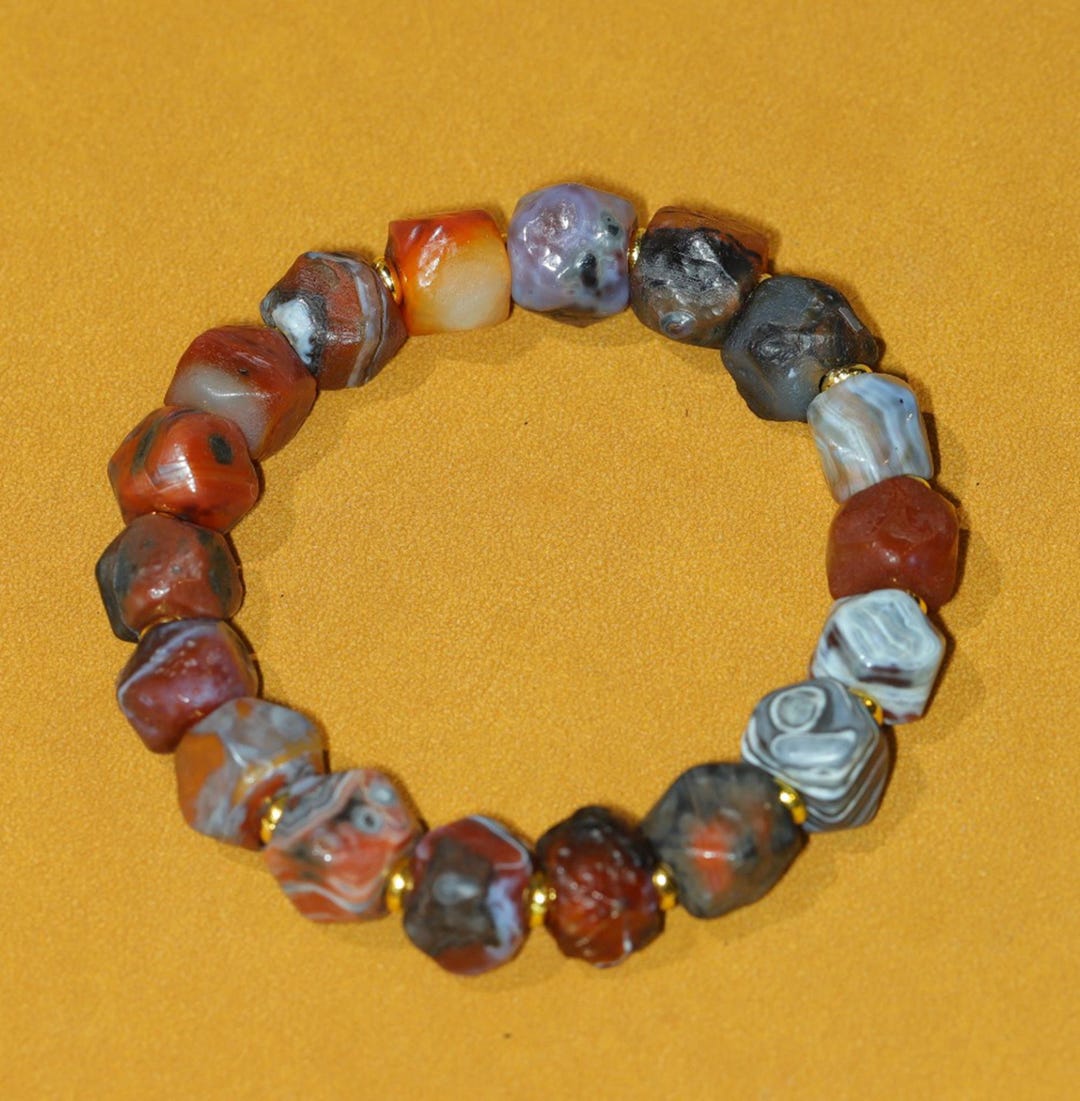 Tibetan Buddhism Agate Totem Bead Bracelet - Natural Agate Beads ...