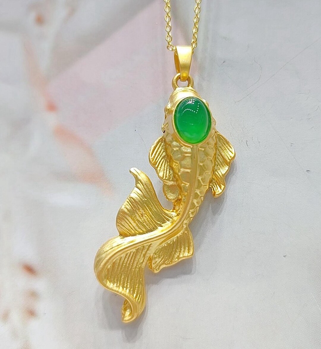 Brass Inlaid Green Jade Pendant - Handcrafted Gemstones, Simple and ...