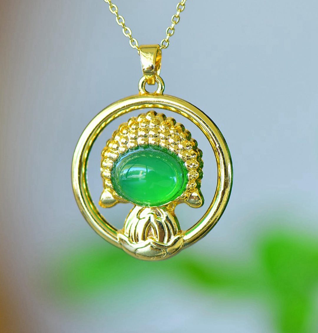Handmade Brass Inlaid Jade Buddha Pendant - Etsy