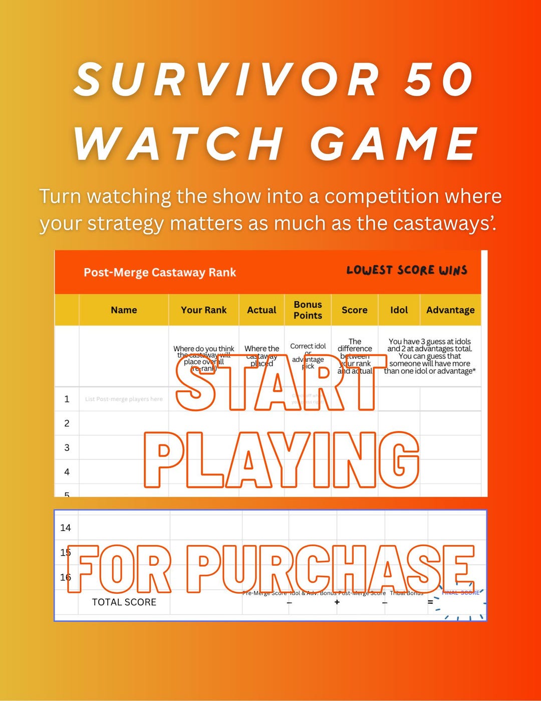 Survivor 50 Pool, Fantasy League, Game, Bracket, Draft - Etsy