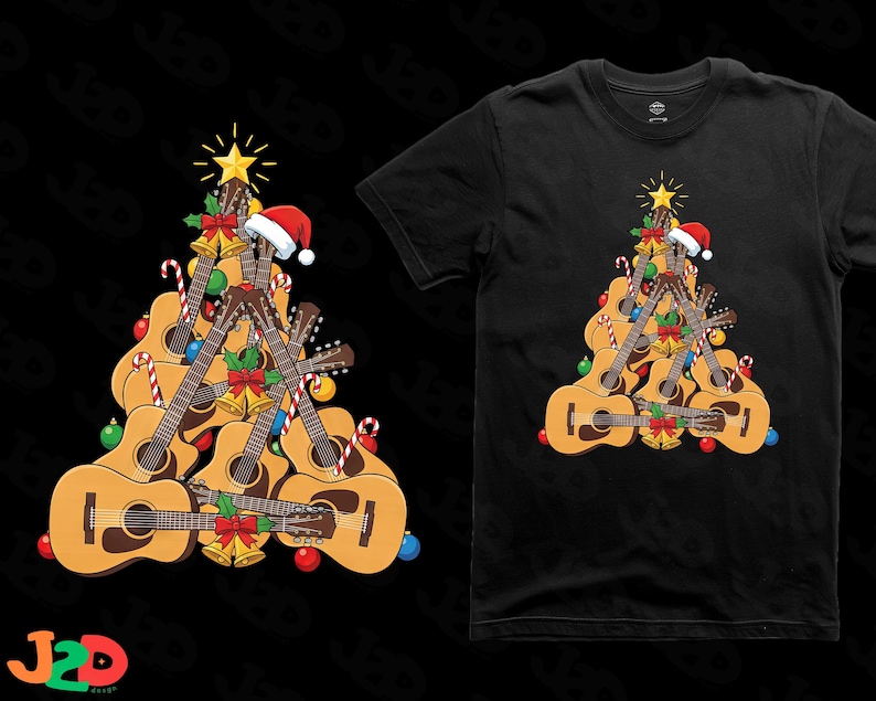 Guitar Christmas Tree PNG | Musician Xmas Sublimation (digital Download ...