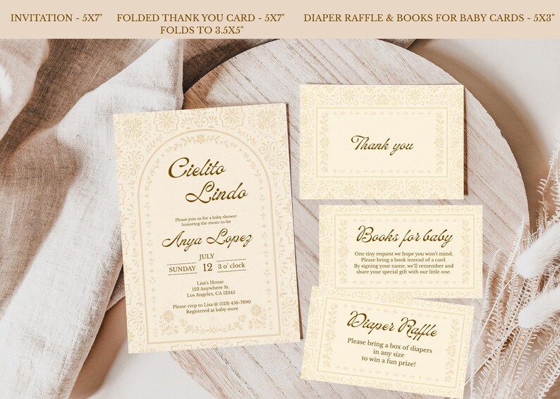 Cielito Lindo Baby Shower Invitation Complete Bundle | Beige Boho ...