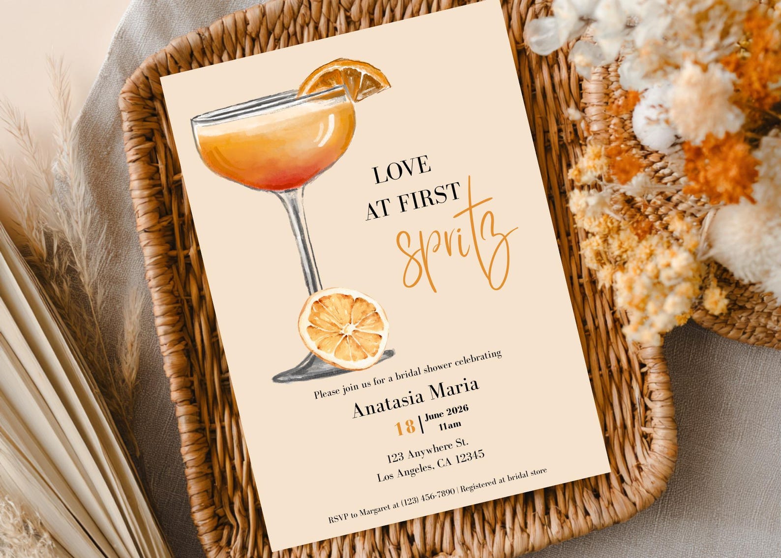 Love at First Spritz Bridal Shower Invitation | Aperol Cocktail Theme ...