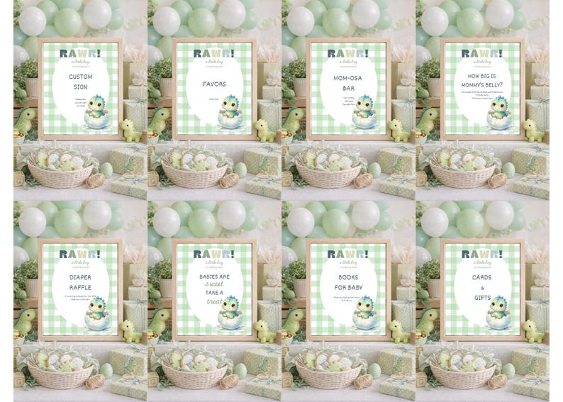 Dinosaur Baby Shower Complete Bundle | Editable Canva Invitation, Games ...