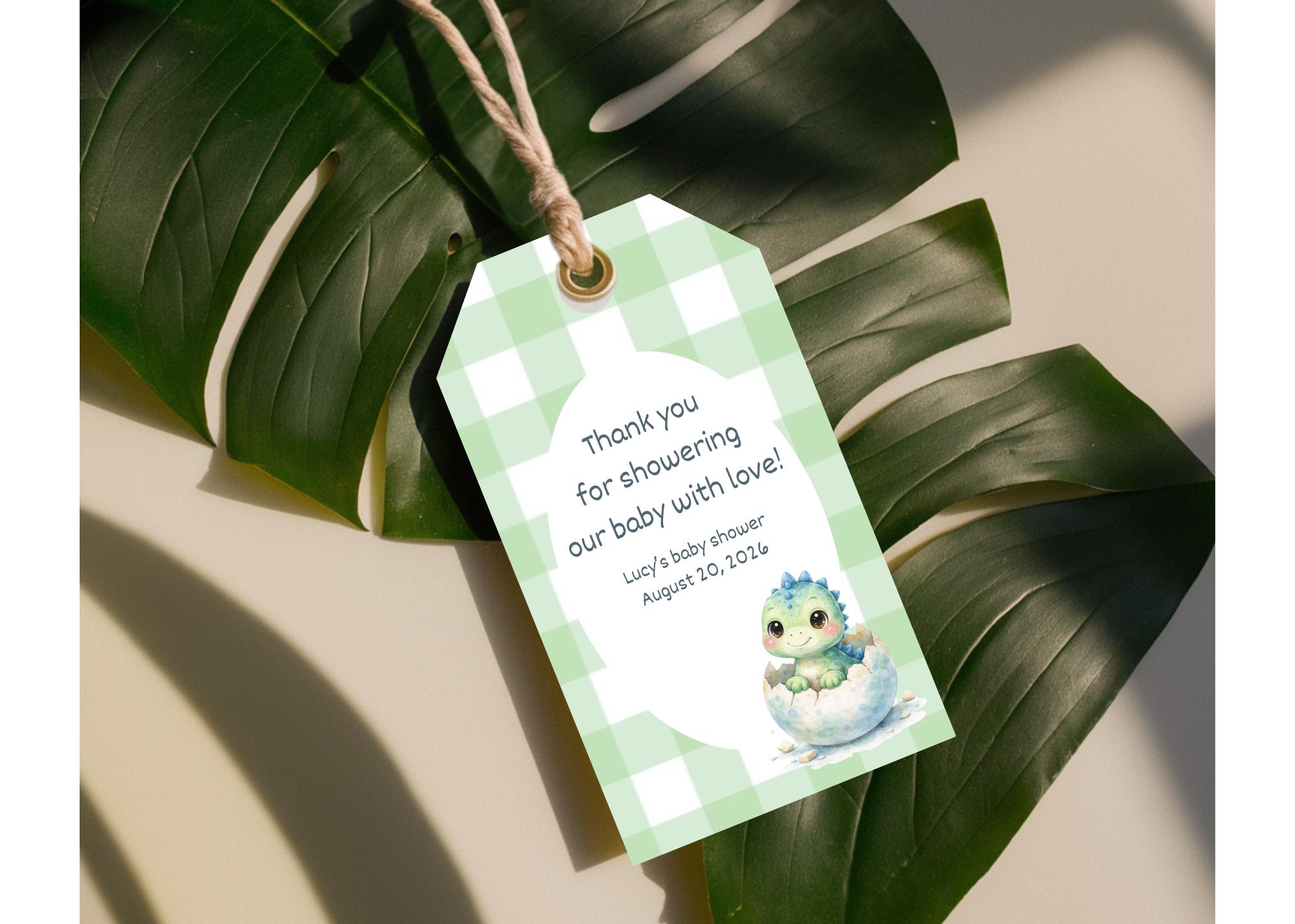 Dinosaur Baby Shower Favor Tags | Editable Dino Gift Tag Set | Canva ...