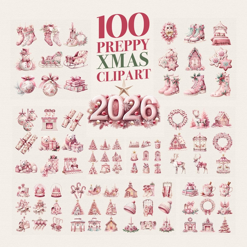 Preppy Christmas Clipart 2026: 100 Pngs - High-detail Holiday Art ...