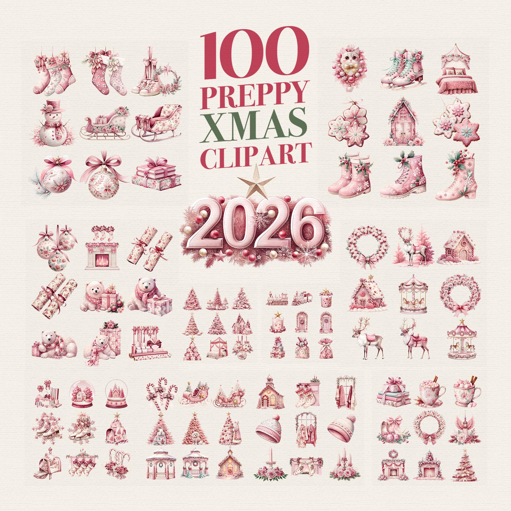 Preppy Christmas Clipart 2026: 100 Pngs - High-detail Holiday Art ...
