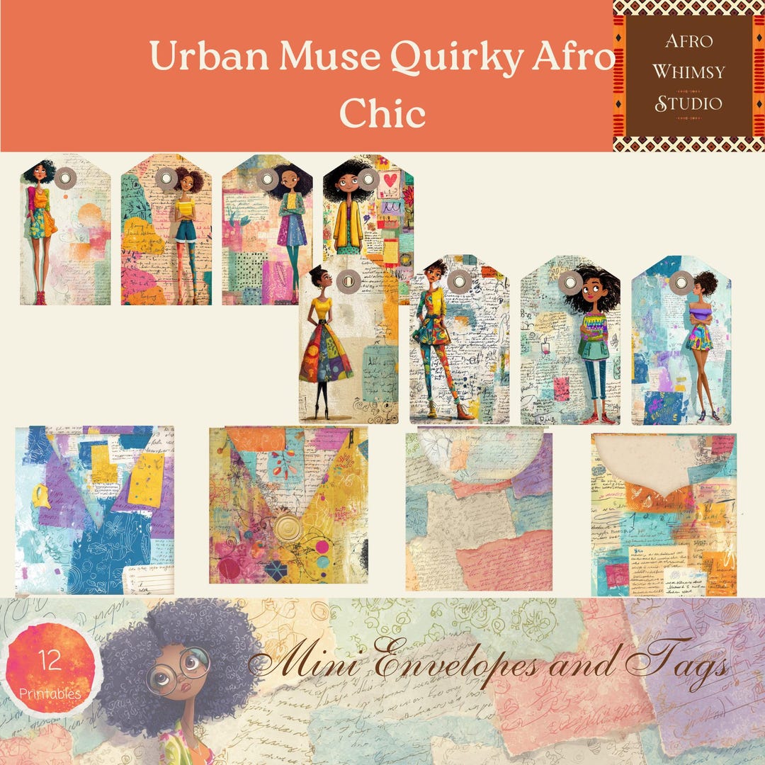 Urban Muse Quirky Afro Chic, Tags & Envelopes Printable Kit, Junk ...