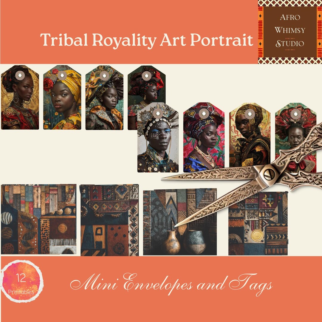 Tribal Royalty Art Portrait Mini Envelopes & Tags, African Inspired ...