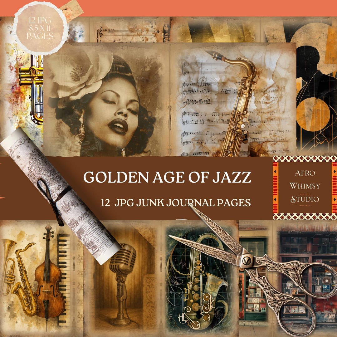 Golden Age Jazz, Vintage Junk Journal Pages, Harlem Jazz Club Ephemera ...