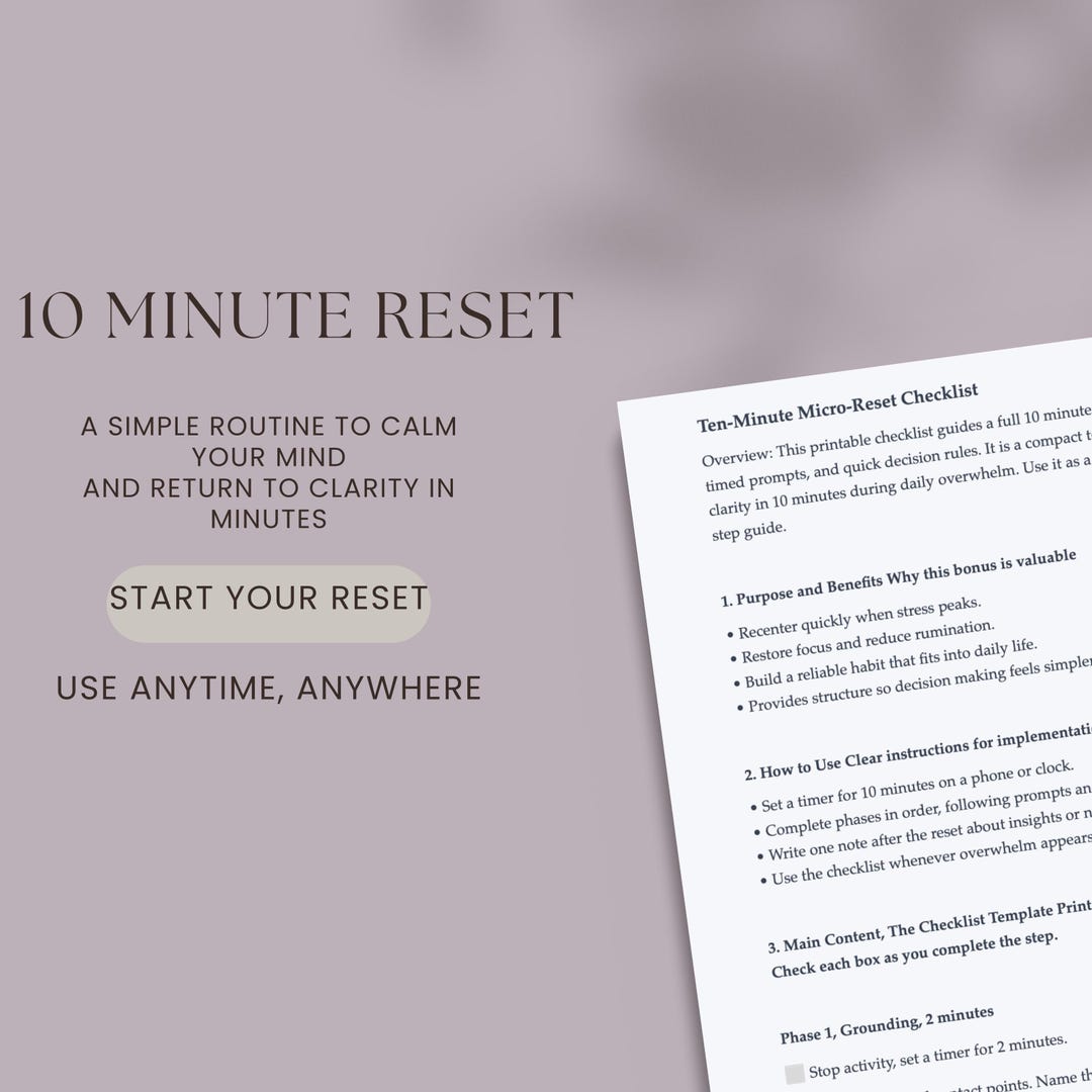 10 Minute Reset Routine Checklist | Anxiety, Clarity, Self Care (PDF ...