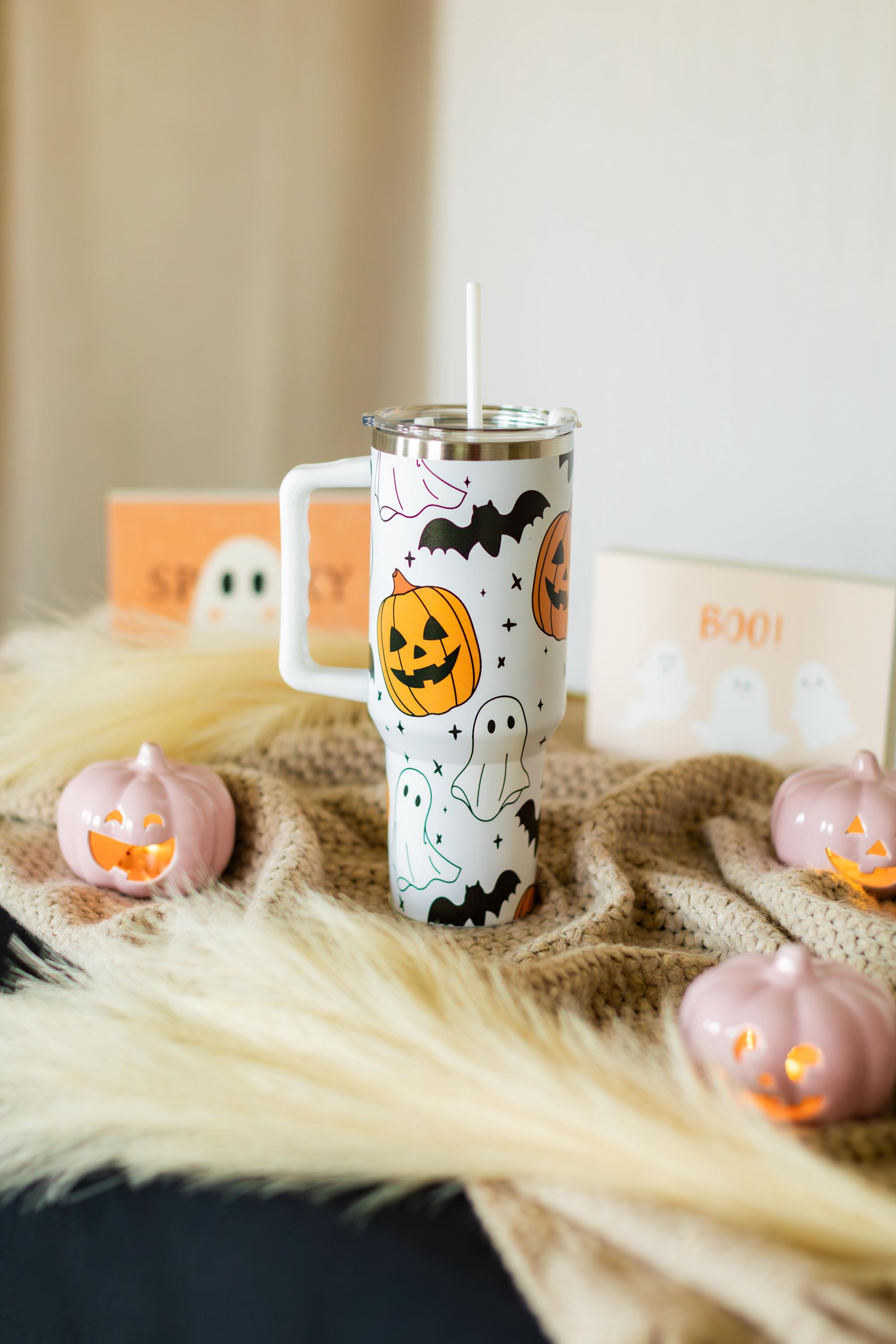 Bats and Boos 40oz Tumbler With Handle | Gothic Cup With Lid ...