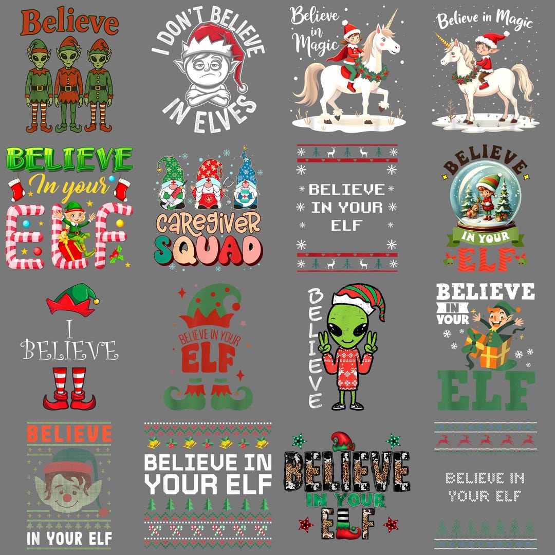 Funny Alien Believe PNG – Retro Elves Christmas Holiday Humor Clipart ...