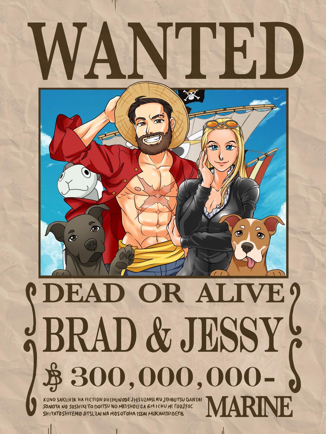 Custom Anime Wanted Poster: Family Portrait, Couple & Pets (digital) - Etsy