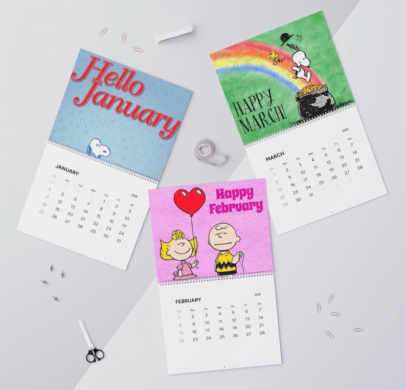 Snoopy Wall Calendar 2026 – Cute Peanuts Dog, Monthly Planner - Etsy