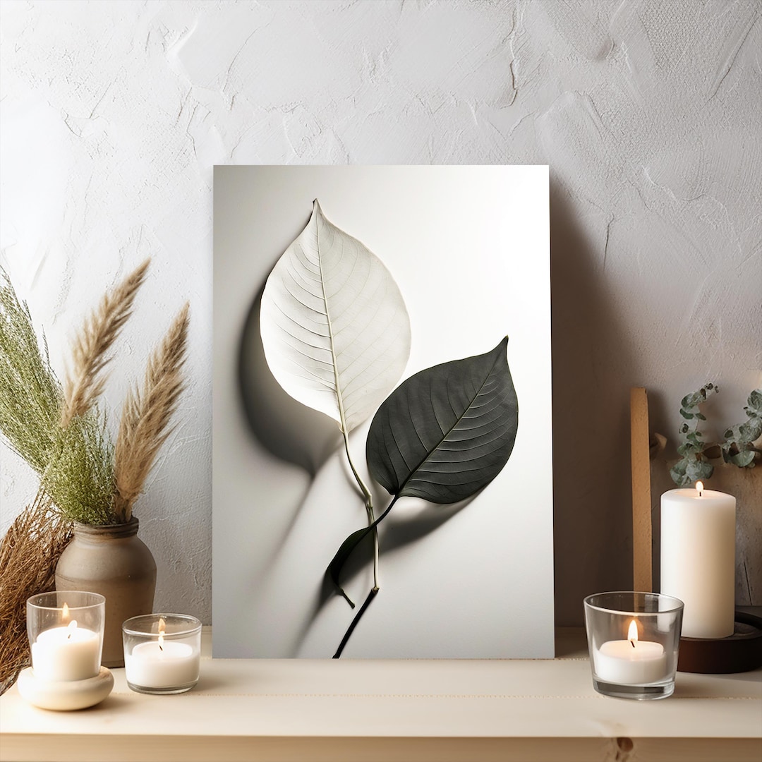 Minimalist Leaf Shadow Art Print: Neutral Botanical Canvas - Etsy