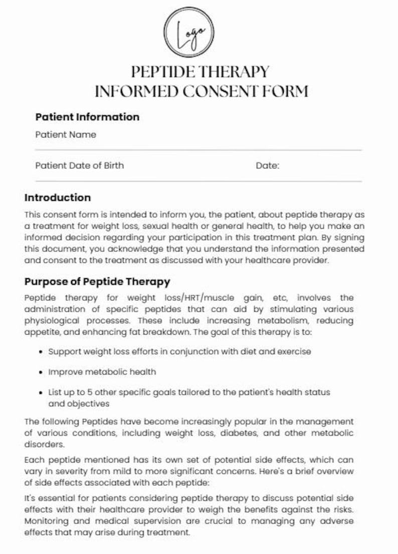 Peptide Consent Form Template for Medical Spa | Clinic Legal Consent ...