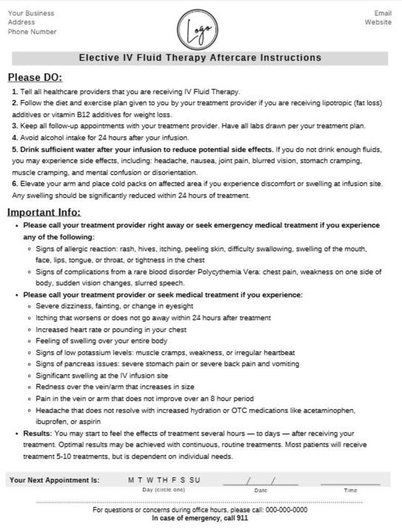 IV Therapy Consent Form | IV Infusion Treatment Patient Consent ...