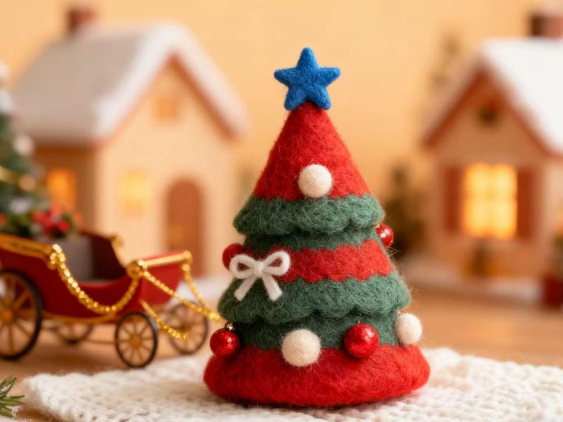 Handmade Felted Wool Christmas Tree, Dark Green Home Decoration - Etsy