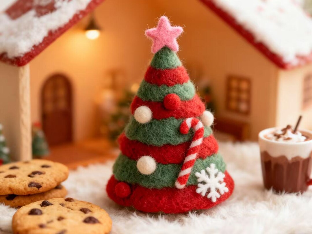 Handmade Felted Wool Christmas Tree, Dark Green Home Decoration - Etsy
