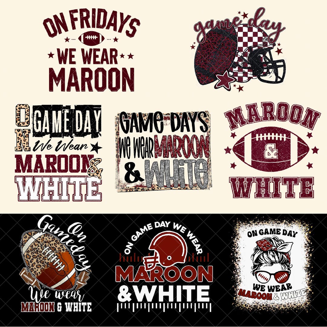 Maroon and White Football PNG Bundle, Game Day Sublimation Designs, on ...
