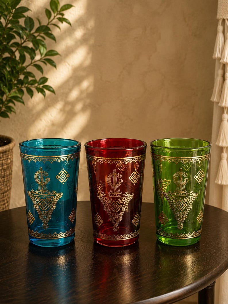 Handmade Moroccan Tea Glass | Gold Patterned Boho Drinkware, Kitchen ...