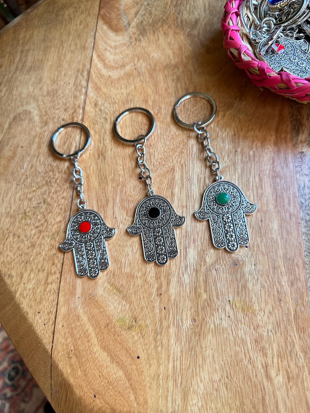 Moroccan Hamsa Hand Keychain: Fatima Key Ring With Colored Gem - Etsy