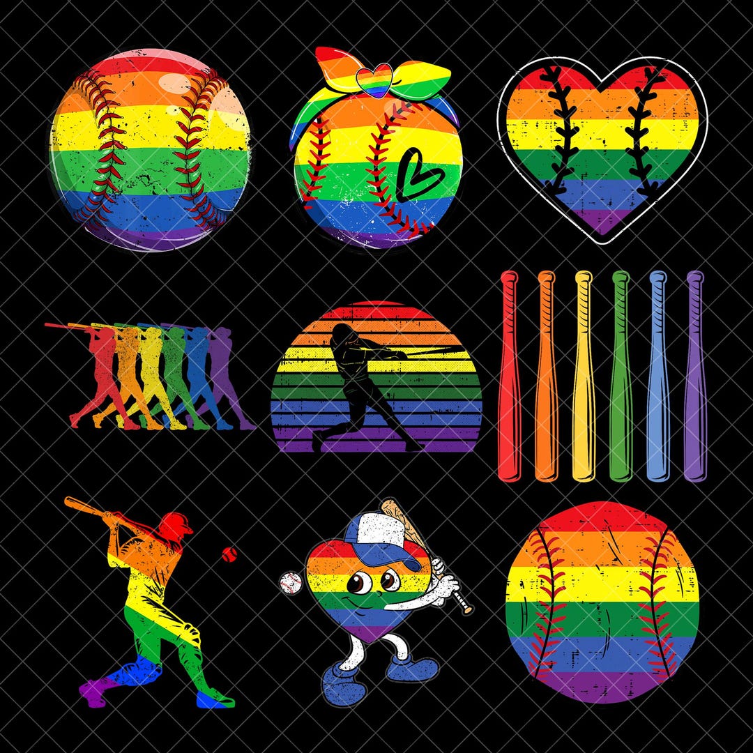 Rainbow Baseball PNG Bundle, Pride Baseball Png, LGBTQ Sports ...