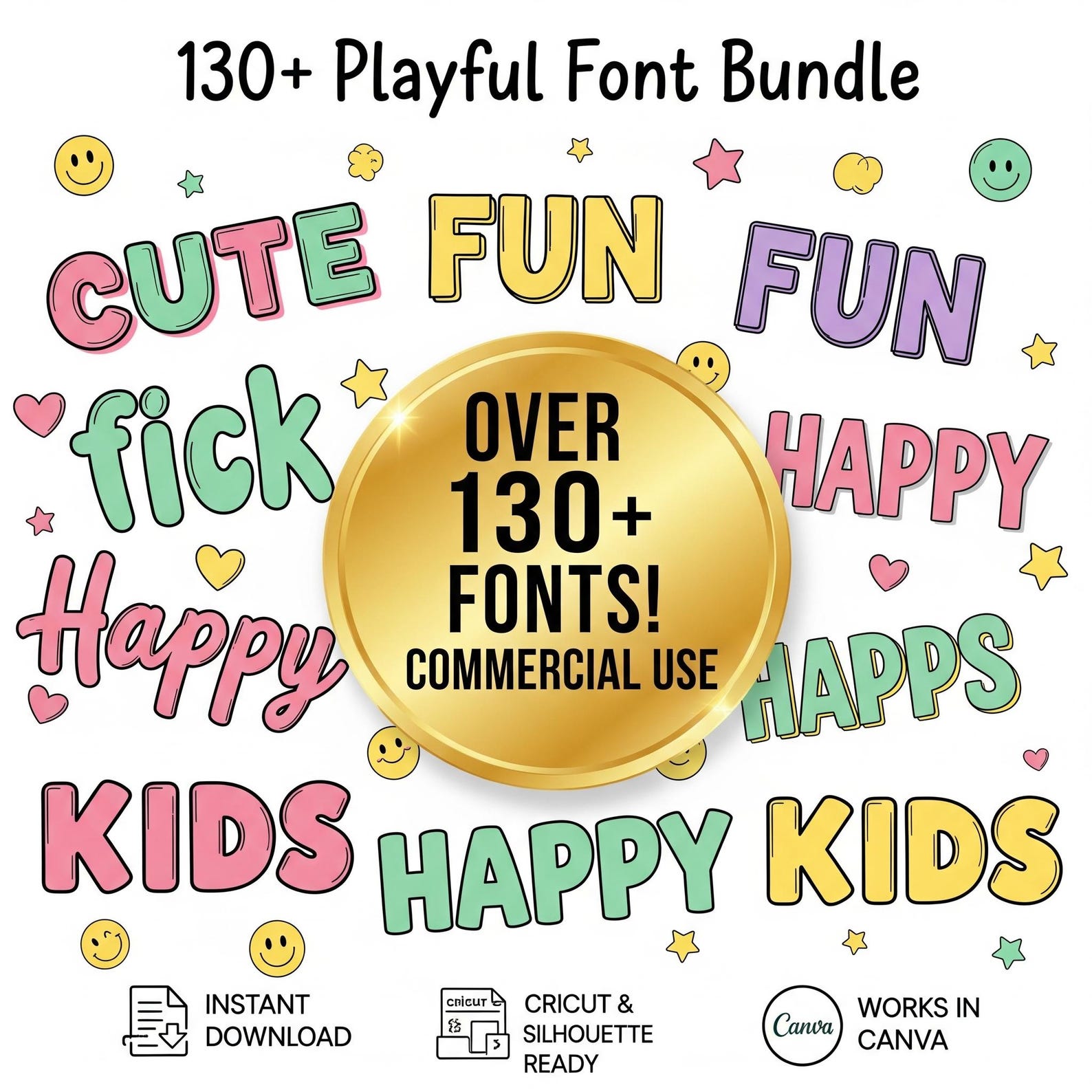 130+ Playful Font Bundle, Cute Kids Fonts, Handdrawn Fonts for Cricut ...