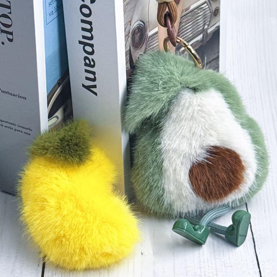 Faux Rabbit Fur Avocado & Mango Plush Keychain Set, Kawaii Charm - Etsy