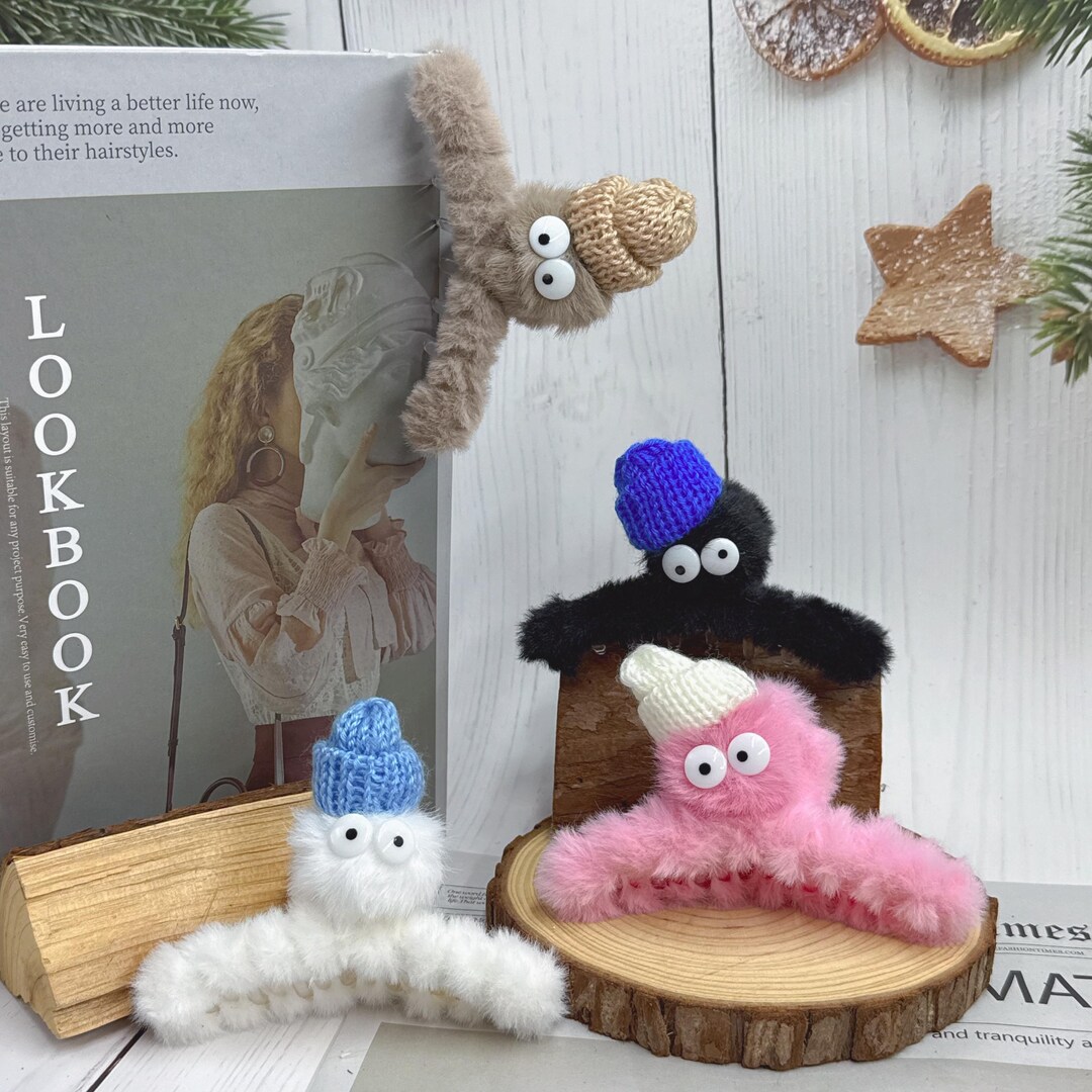 Cute Fuzzy Monster Hair Claw Clips | 4 Color Plush Cartoon Hair ...