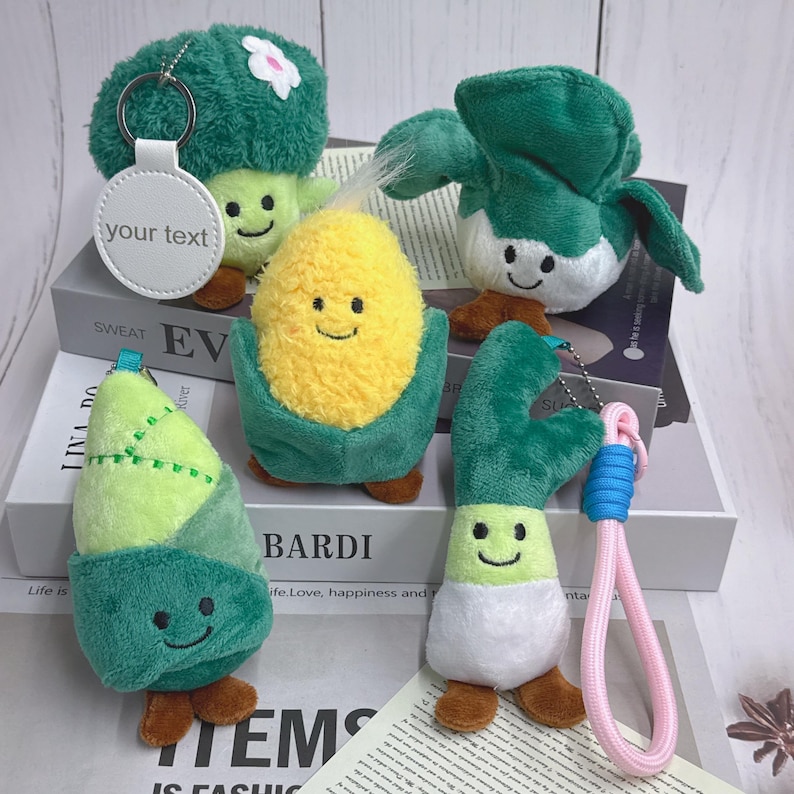 Handmade Veggie Plush Keychain, Custom Text Corn/broccoli/scallion ...