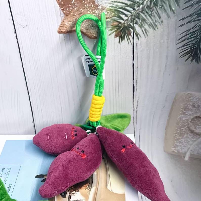 Squishy Purple Sweet Potato Plush Cluster Charm, Kawaii Smiley Food ...