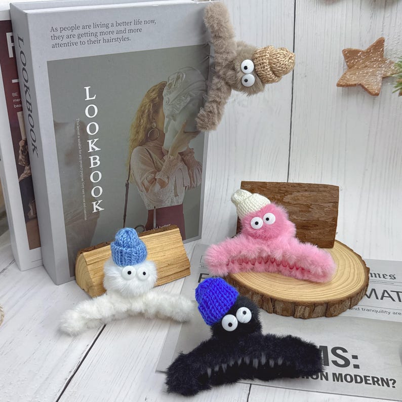 Cute Fuzzy Monster Hair Claw Clips | 4 Color Plush Cartoon Hair ...