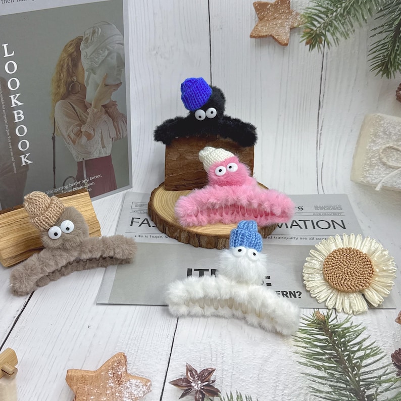 Cute Fuzzy Monster Hair Claw Clips | 4 Color Plush Cartoon Hair ...