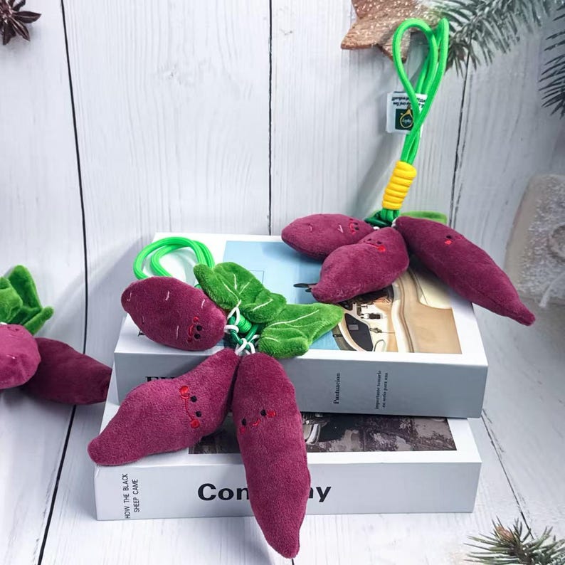 Squishy Purple Sweet Potato Plush Cluster Charm, Kawaii Smiley Food ...