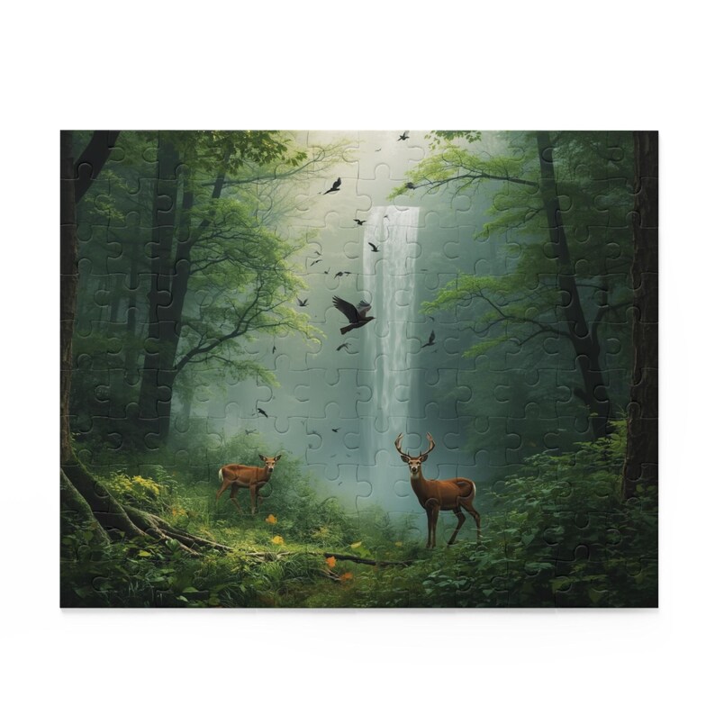 Deer in Enchanted Forest Puzzle: Wildlife Scene Jigsaw - Etsy