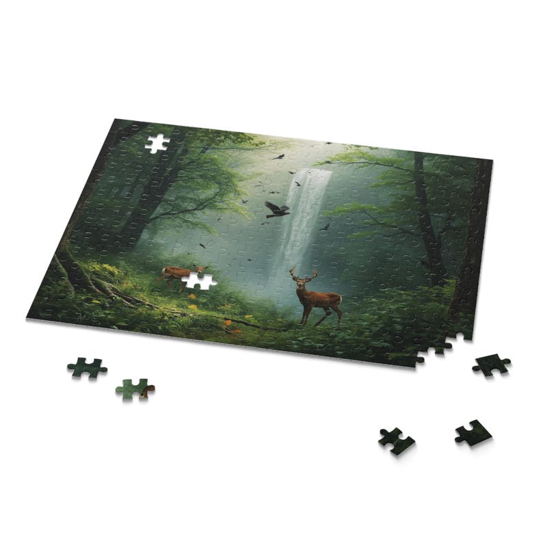 Deer in Enchanted Forest Puzzle: Wildlife Scene Jigsaw - Etsy