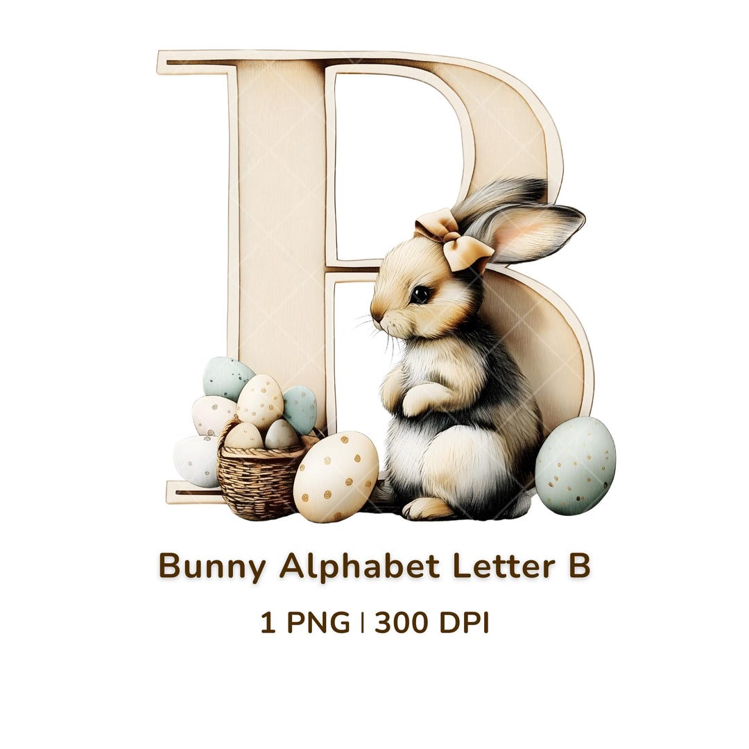 Easter Bunny Alphabet Letter B PNG Clipart, Vintage Watercolor Nursery ...
