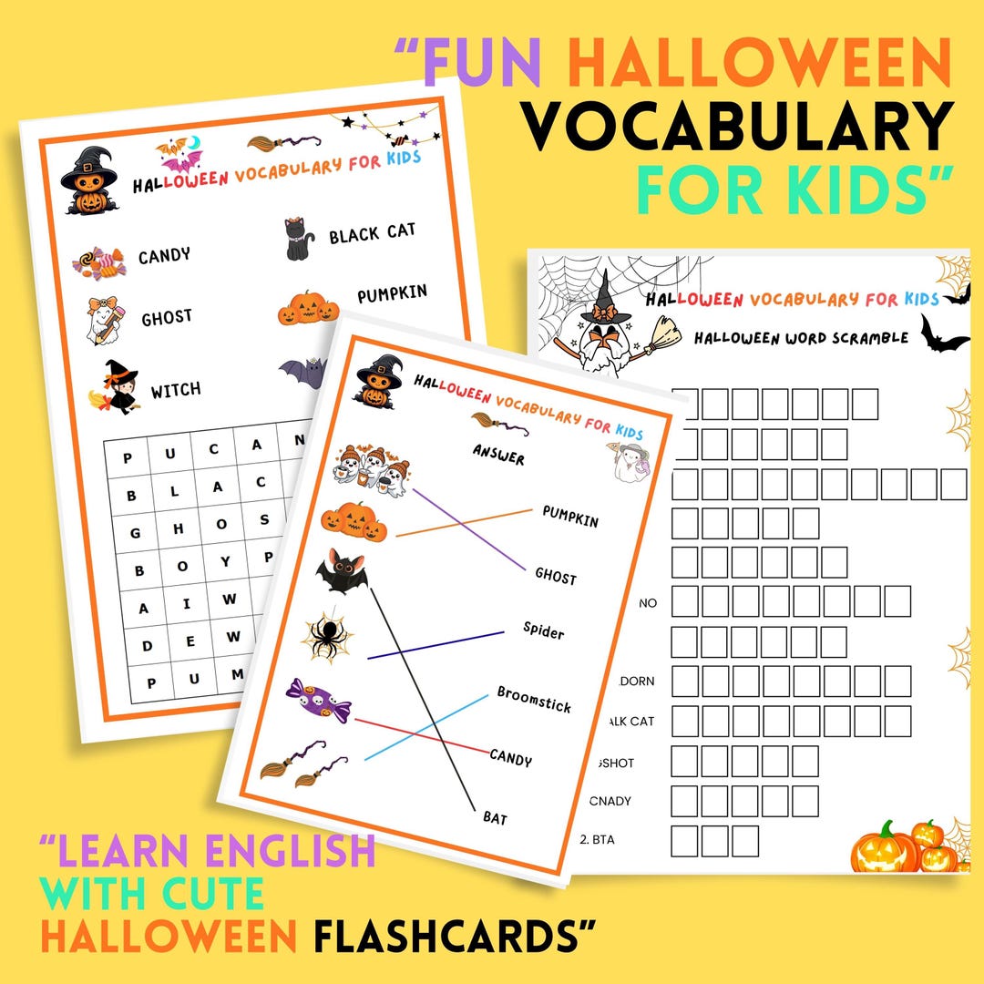 Halloween Flashcards for Kids – Fun English Vocabulary Learning Cards ...