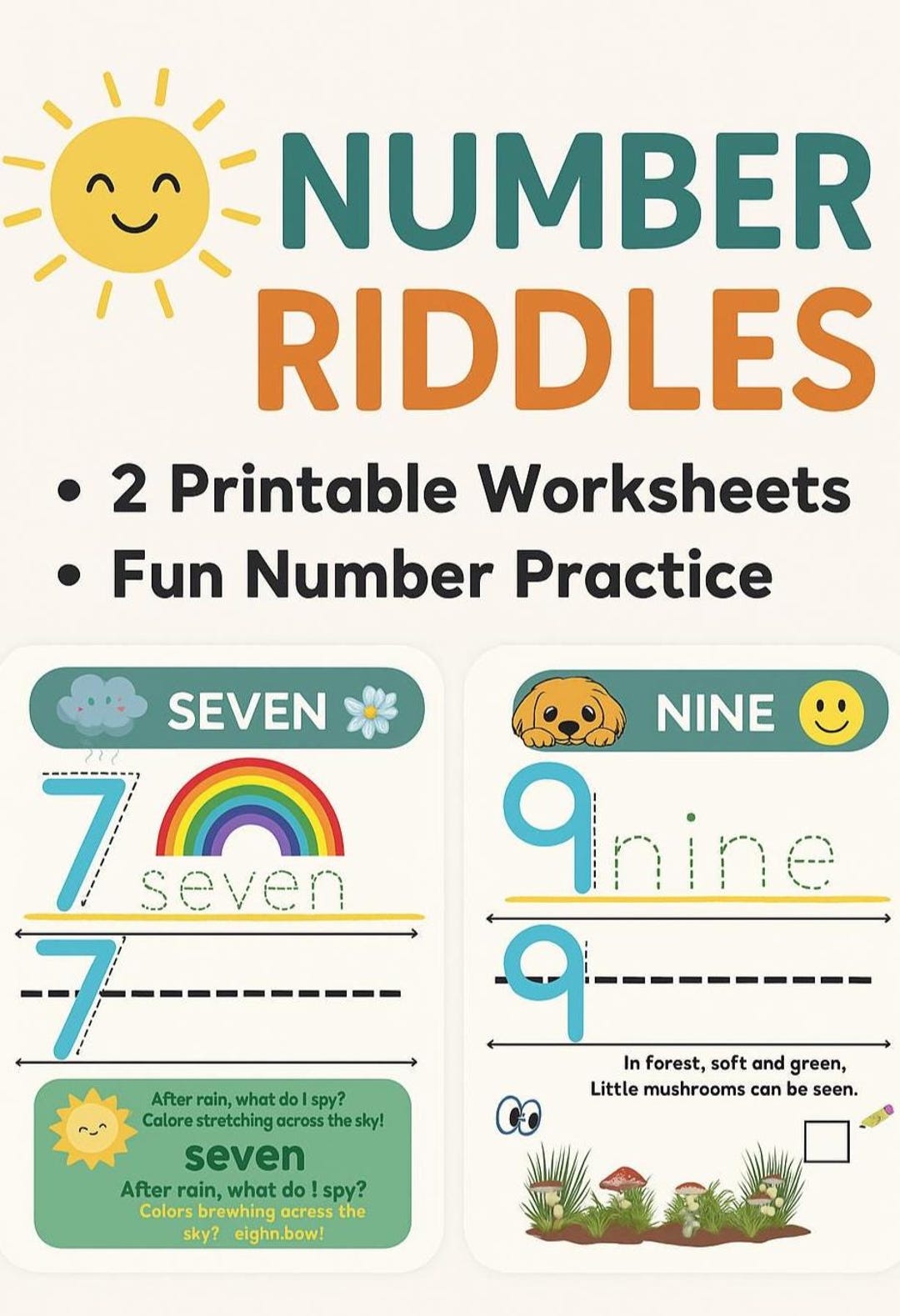 Number Riddles Worksheets | Numbers 7 and 9 | Counting & Tracing ...
