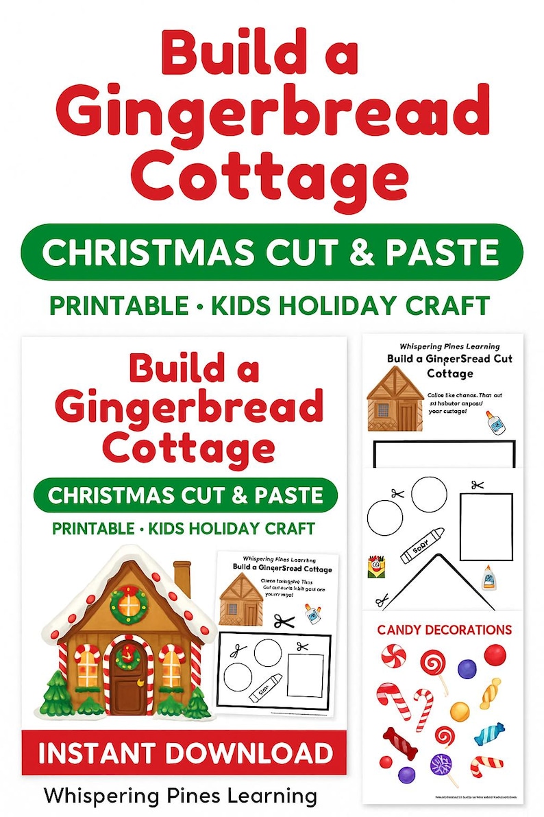 Build a Gingerbread Cottage Printable | Christmas Cut & Paste Craft - Etsy
