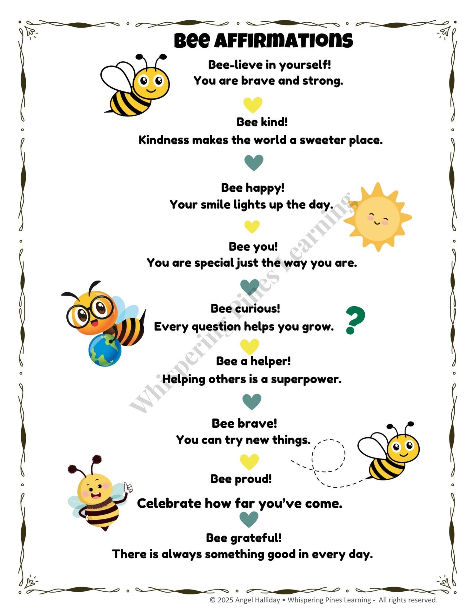 Bee Affirmations Worksheet | Positive Affirmations for Kids | SEL ...