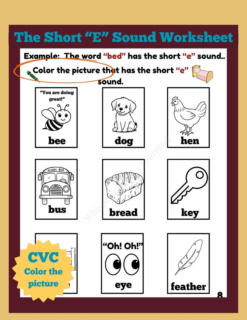 Short E CVC Workbook: Kindergarten Phonics, Preschool Literacy (PDF ...