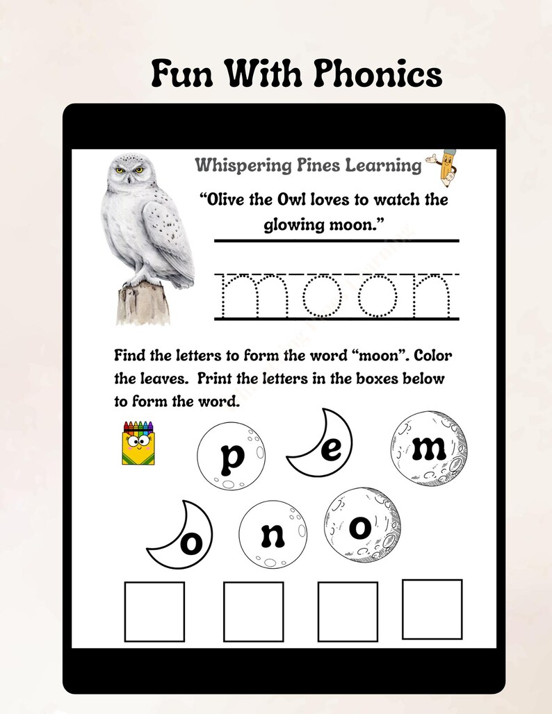 Olive the Owl Letter O Phonics Workbook | Cozy Nighttime Printable Ages ...