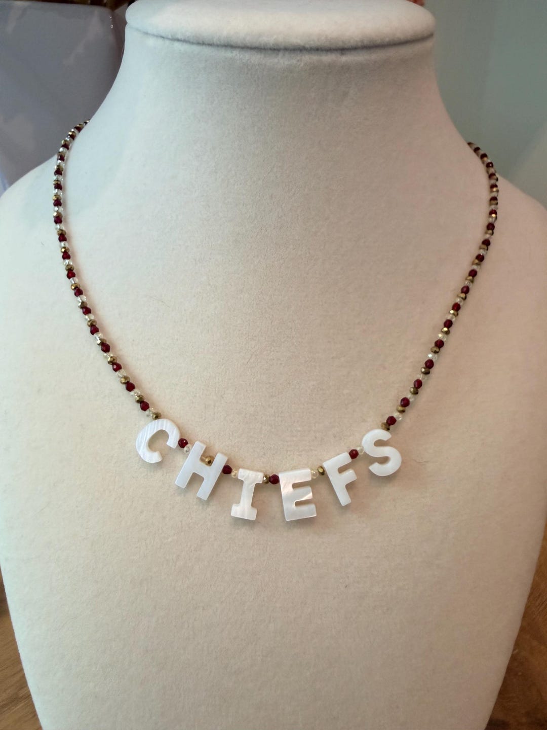The Chiefs - Tarnish Proof Beaded Letter Necklace - Etsy